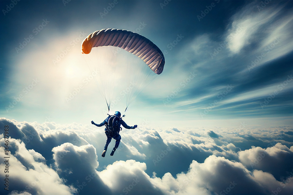 Parachuting. Paratroopers or parachutist free-falling and descending ...