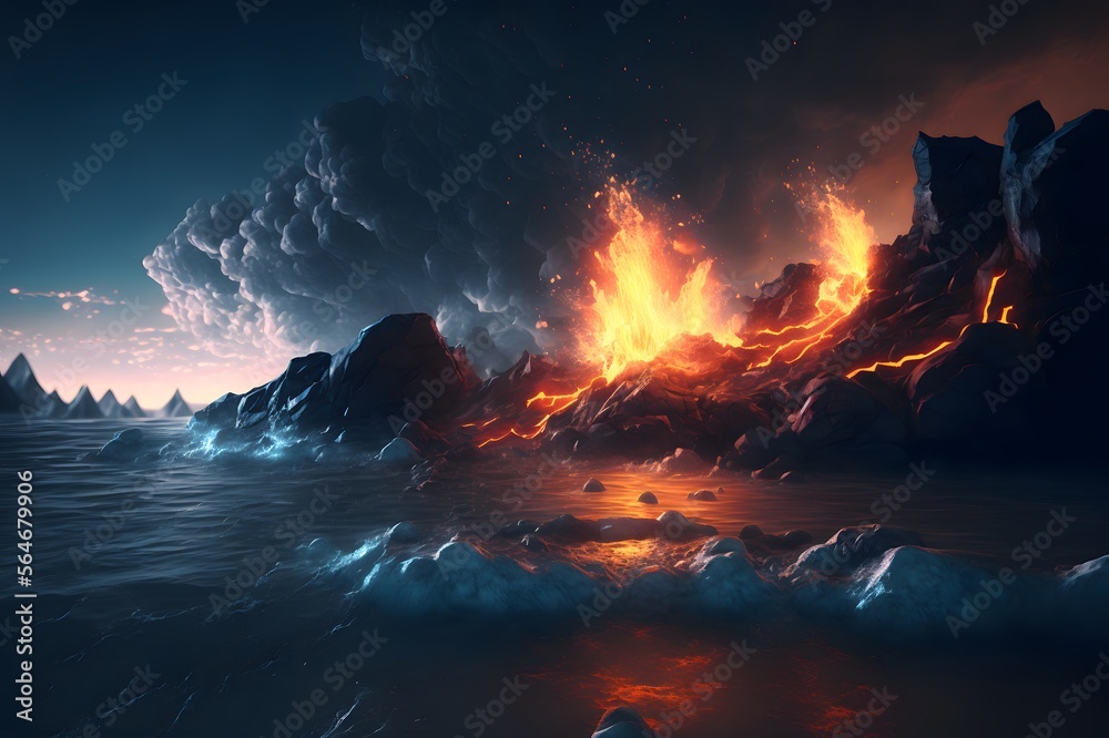 Fire & Lava Flow Meets Cooling Water - Dynamic Desktop Background Stock ...