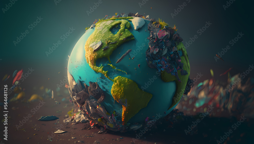 Eco environmental problem, planet in trash human waste, blur background ...