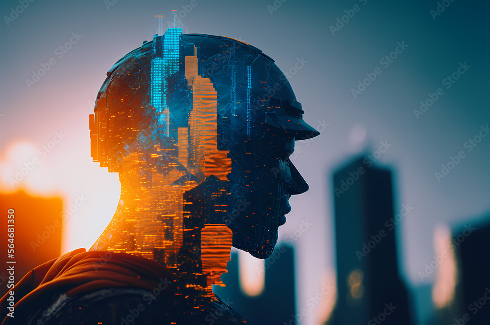 Conceptual graphic design of energy sector and future industry. Double ...