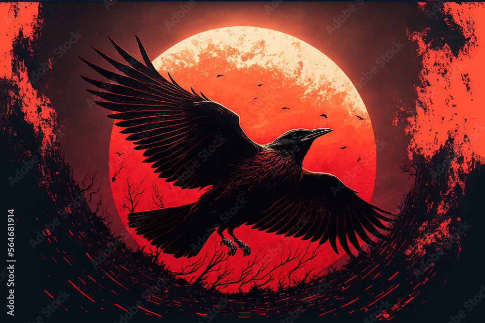 4K Crow Wallpaper with red moon background Stock Illustration | Adobe Stock