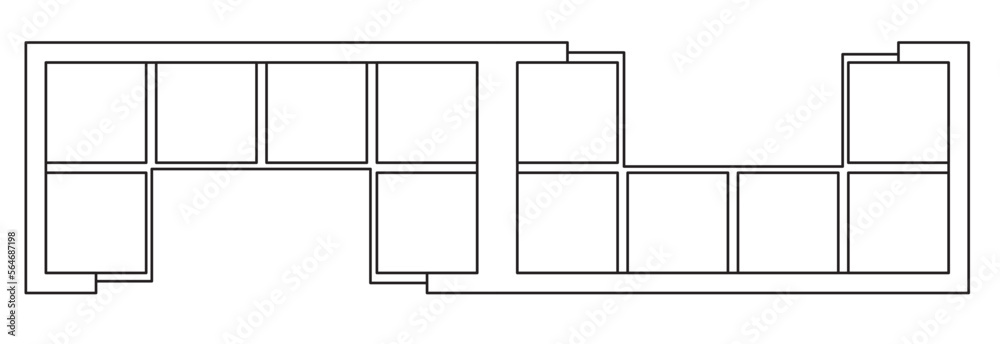 2D graphic drawing of the top view layout of the sofa set and its side ...
