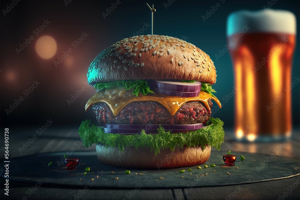 portrait Tasty Hot burger publicity on wooden table ,Cinematic kitchen ...