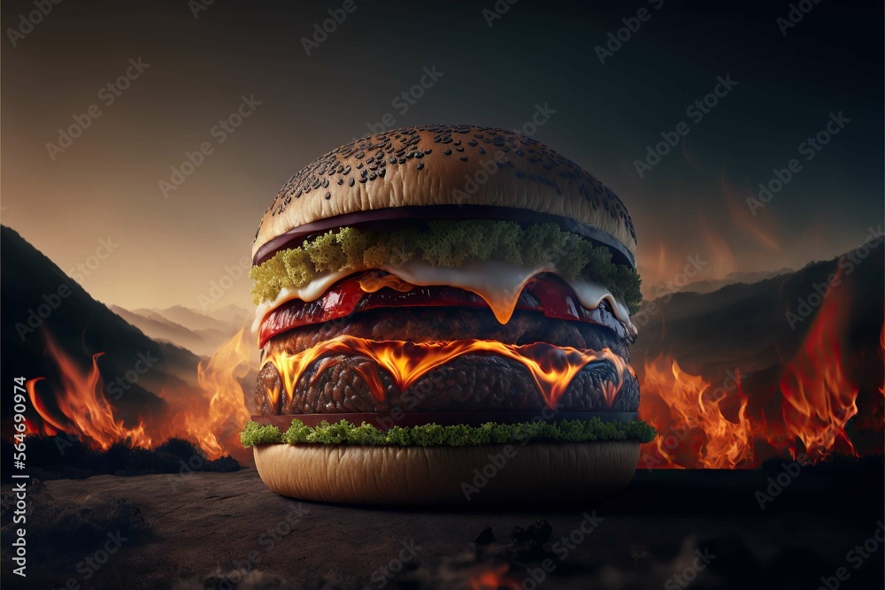 portrait Tasty Hot burger publicity on wooden table ,black background ...