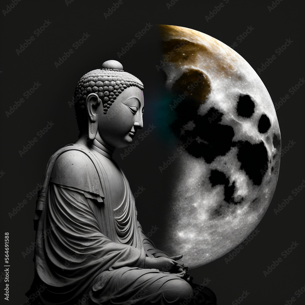 buddha and moon, created using ai Stock Illustration | Adobe Stock