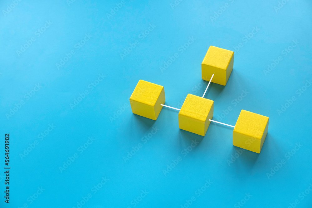 Company hierarchical organizational chart of blocks on blue background ...