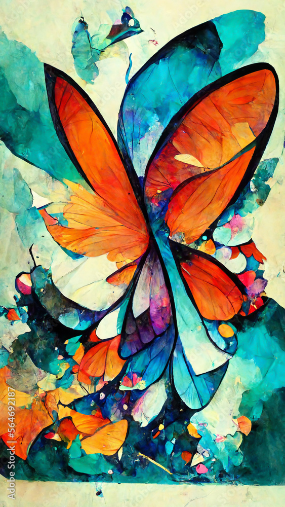 abstract art lots of butterflies flying colorful dazzling illustration ...