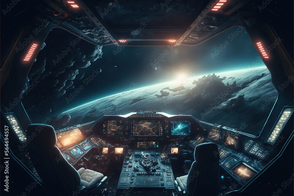 View from the cockpit of a spaceship, realistic generative ai Stock Illustration | Adobe Stock