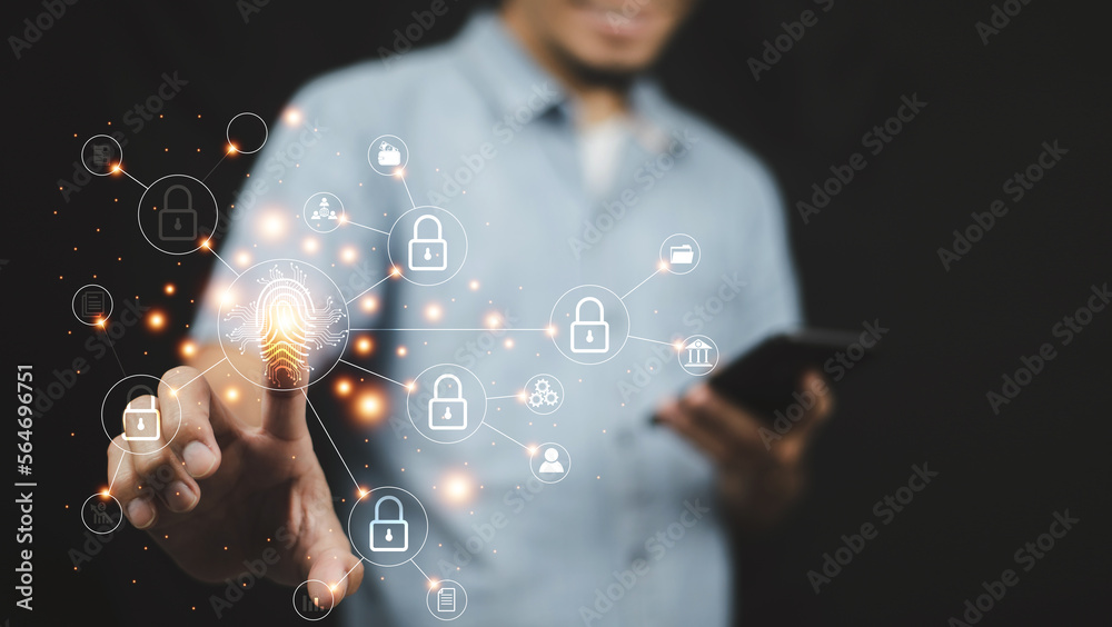 Businessman Fingerprint scan provides security access with biometrics ...