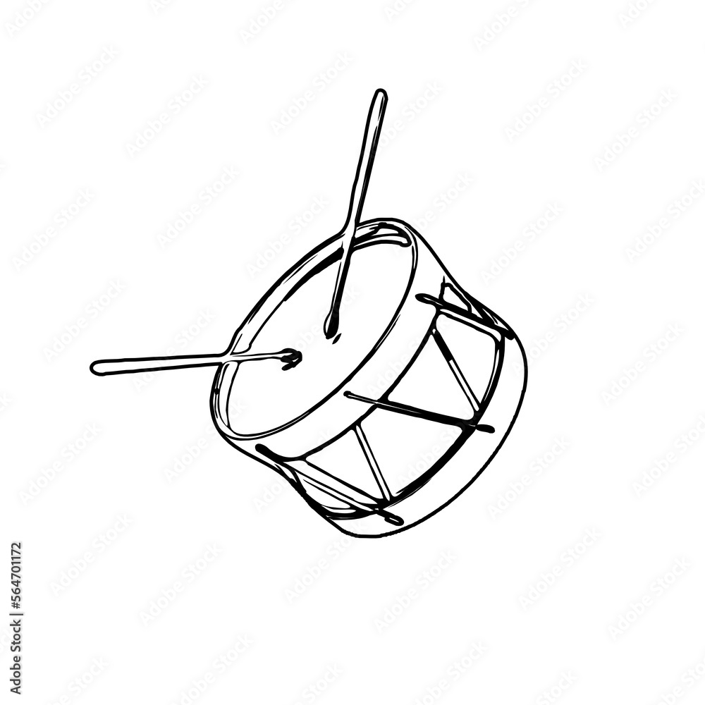 Black and white sketch of a traditional musical instrument with a ...