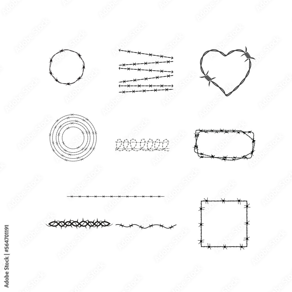 Barbed wire vector illustration icon set. Wire fencing icons. Wire ...