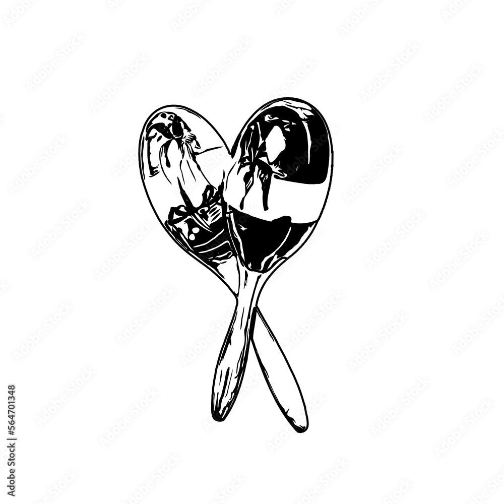 Black and white sketch of a traditional musical instrument with a ...