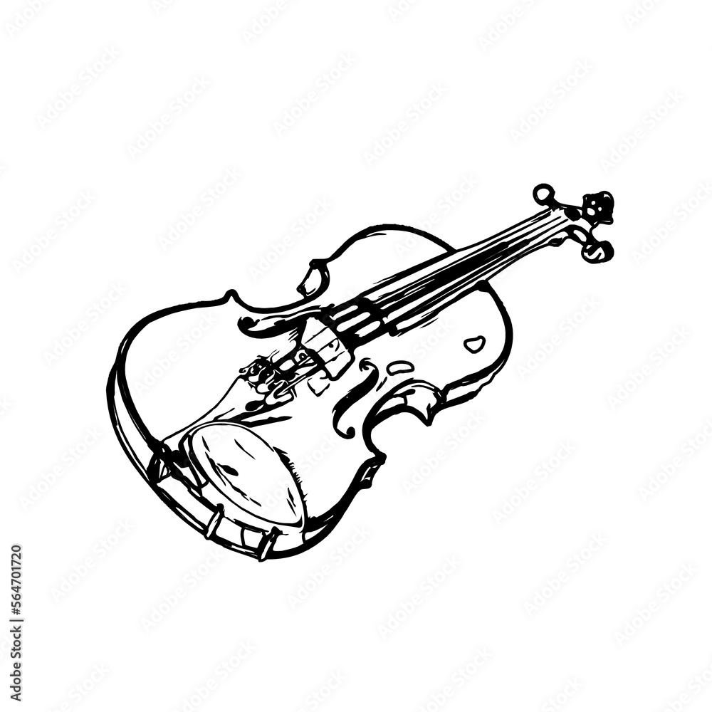 Black and white sketch of a traditional musical instrument with a ...