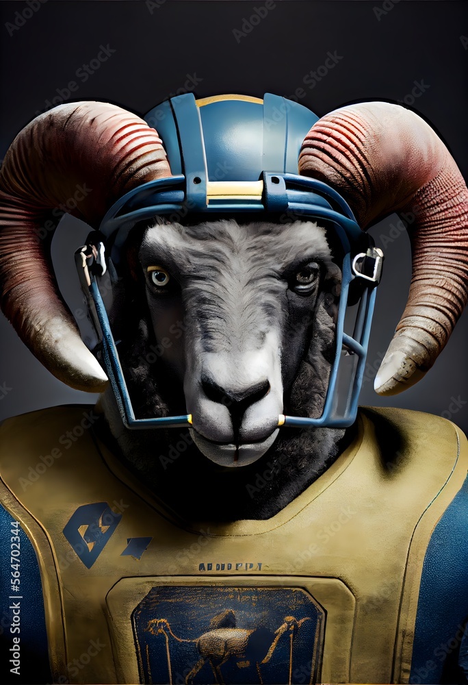 Ram mascot dressed in a full american football equipment, generative ai ...