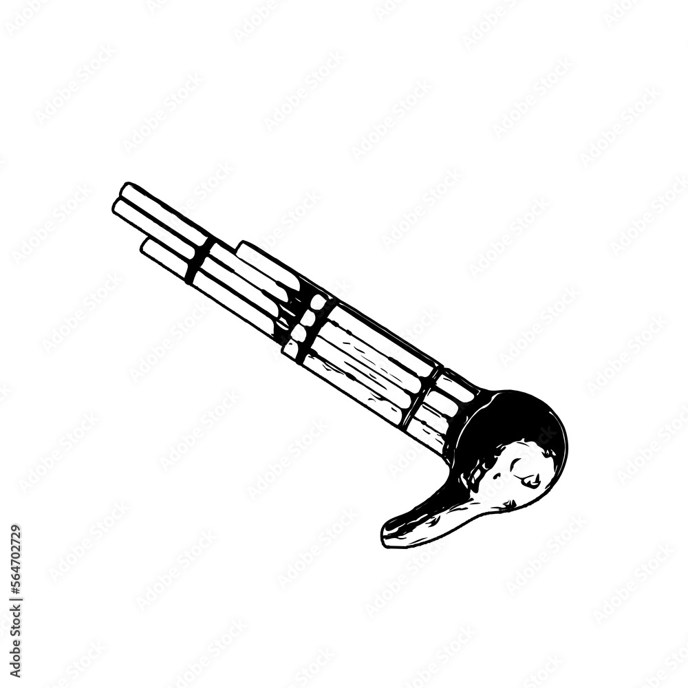 Black and white sketch of a traditional musical instrument with a ...