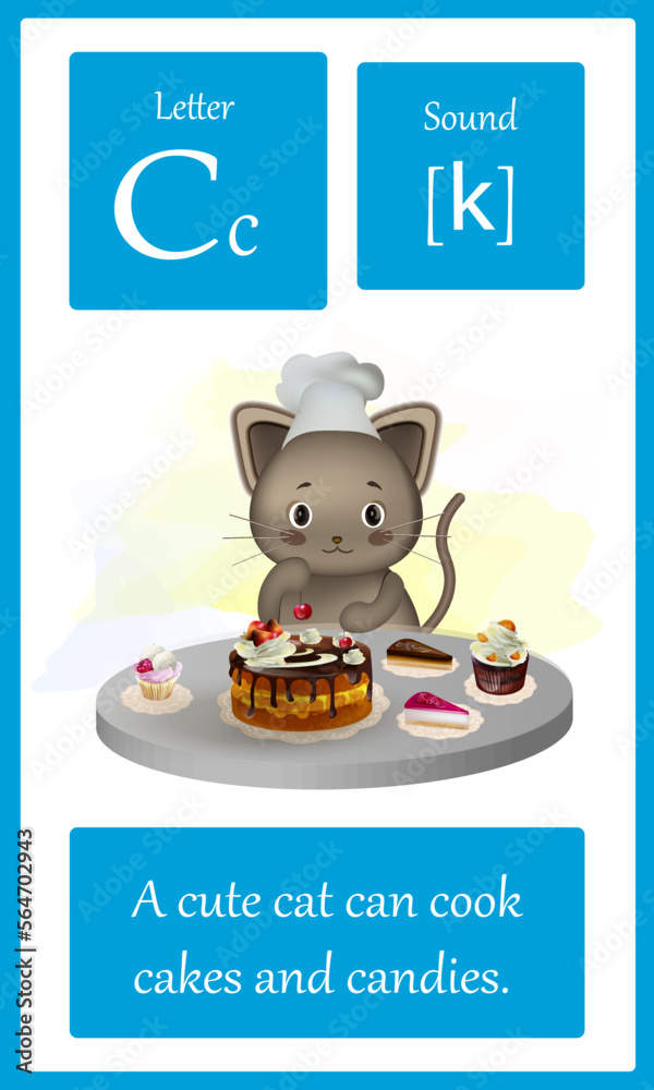 Colorful alphabet letter C. Phonics flashcard with sound. Letter C for ...