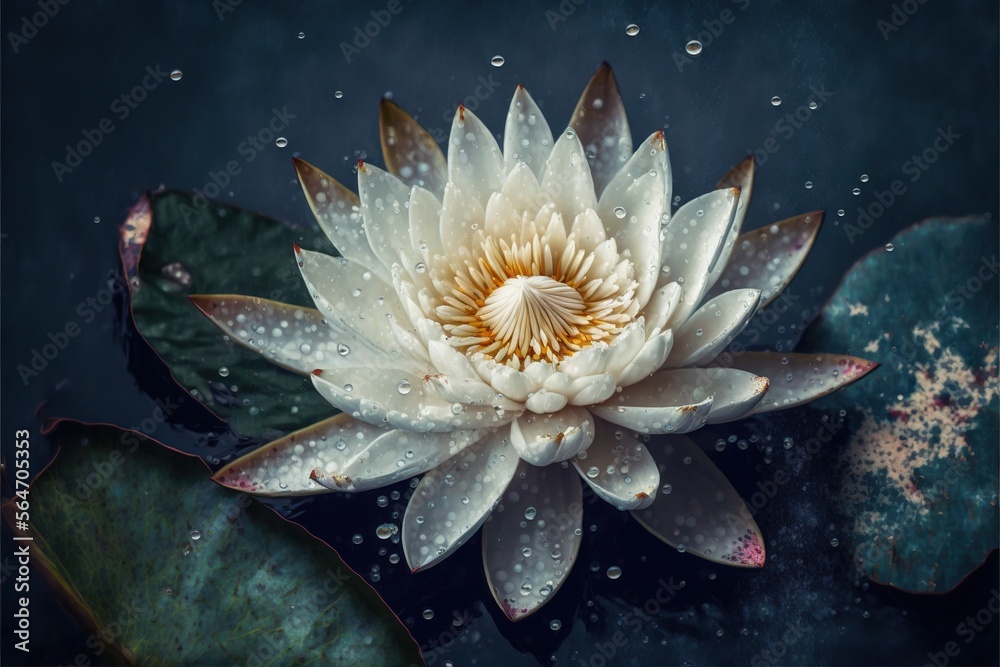 Beautiful aquatic plant, white water lily Nymphaea alba in a lake ...