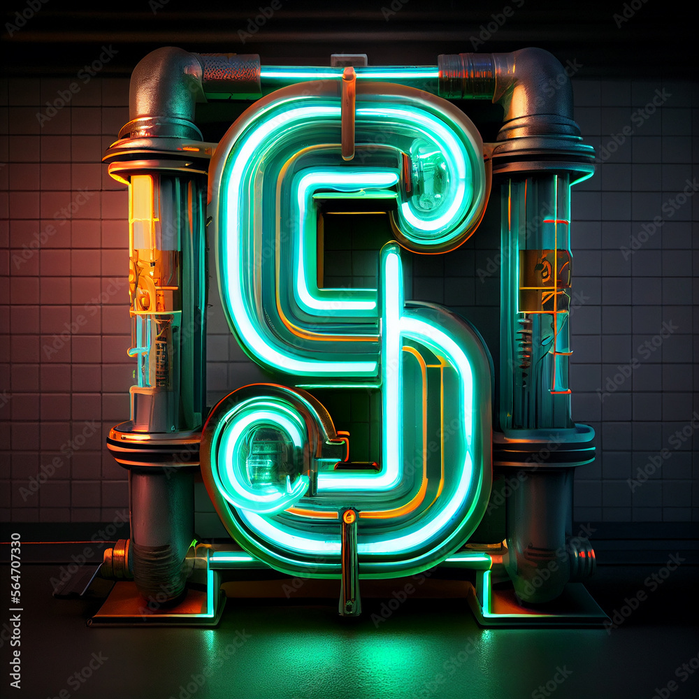 Highly detailed neon tube sign with the letter S. Generaing Ai Stock ...