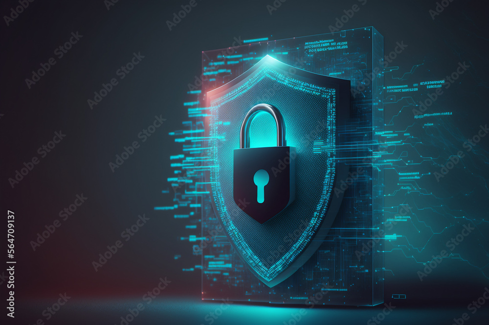 Cybersecurity and data privacy protection concept, lock, binary digits background.Business ...