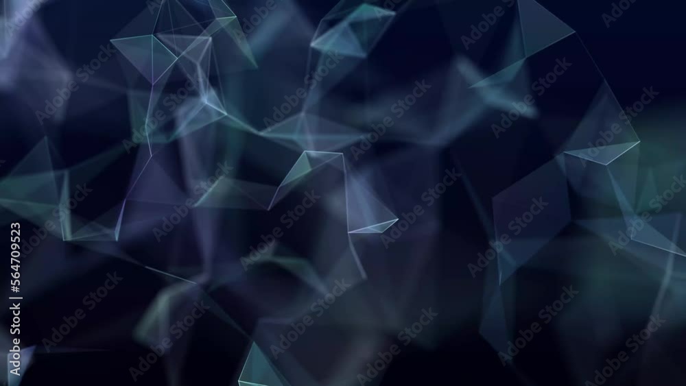 Abstract Blue Background With Moving Lines Dots And Triangles The