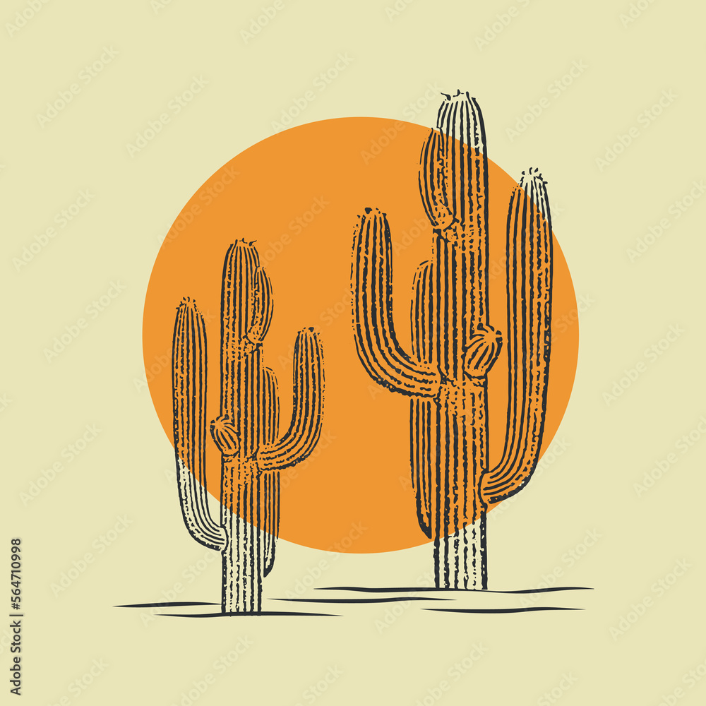 Cactus illustration wild west desert vintage design. Cacti plant with ...