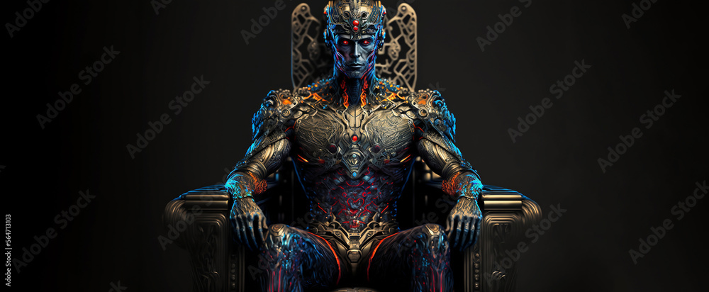 The King of Cyborg Artificial intelligence with throne and crown ...