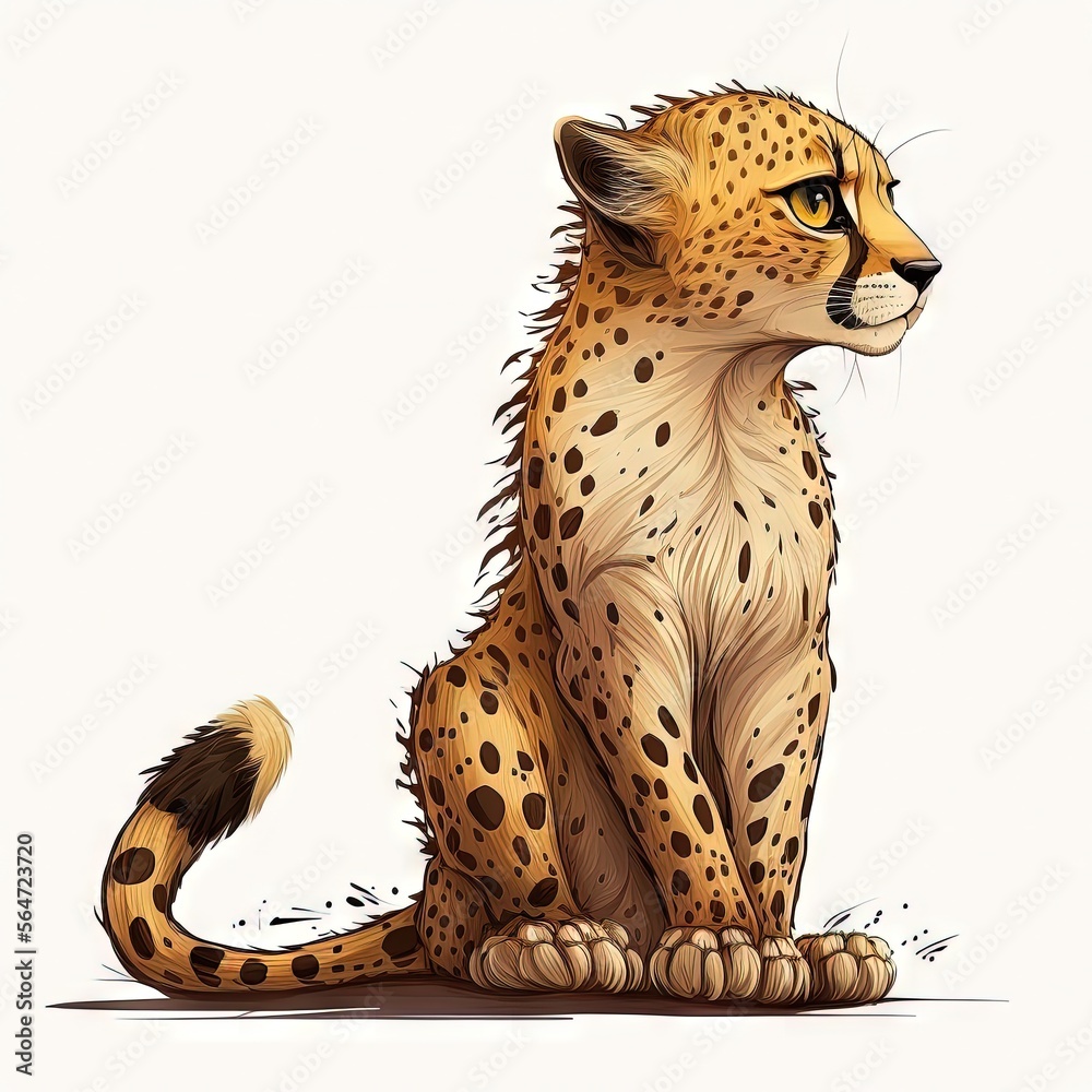 a drawing of a cheetah sitting down looking to its left side with a ...