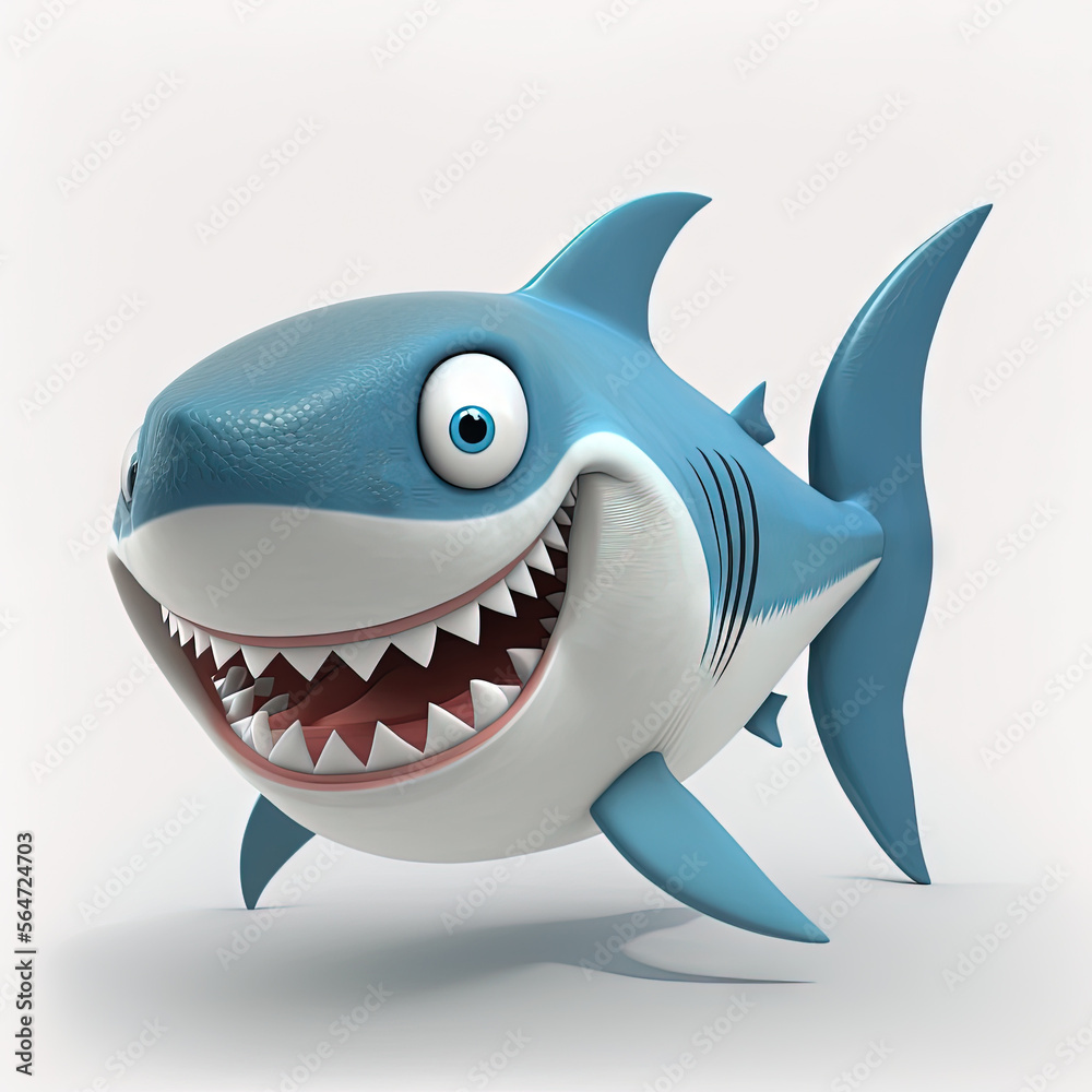 a cartoon shark with a big smile on its face and teeth, with a white ...