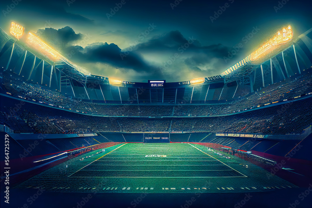 American football league stadium with field view, sport building 3D ...