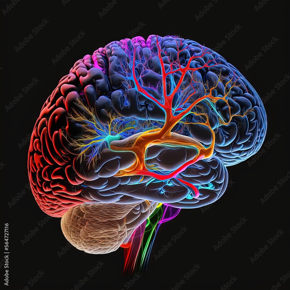 a computer image of a human brain with the highlighted areas of the ...