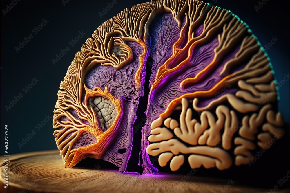 a close up of a human brain on a table with a black background and a ...