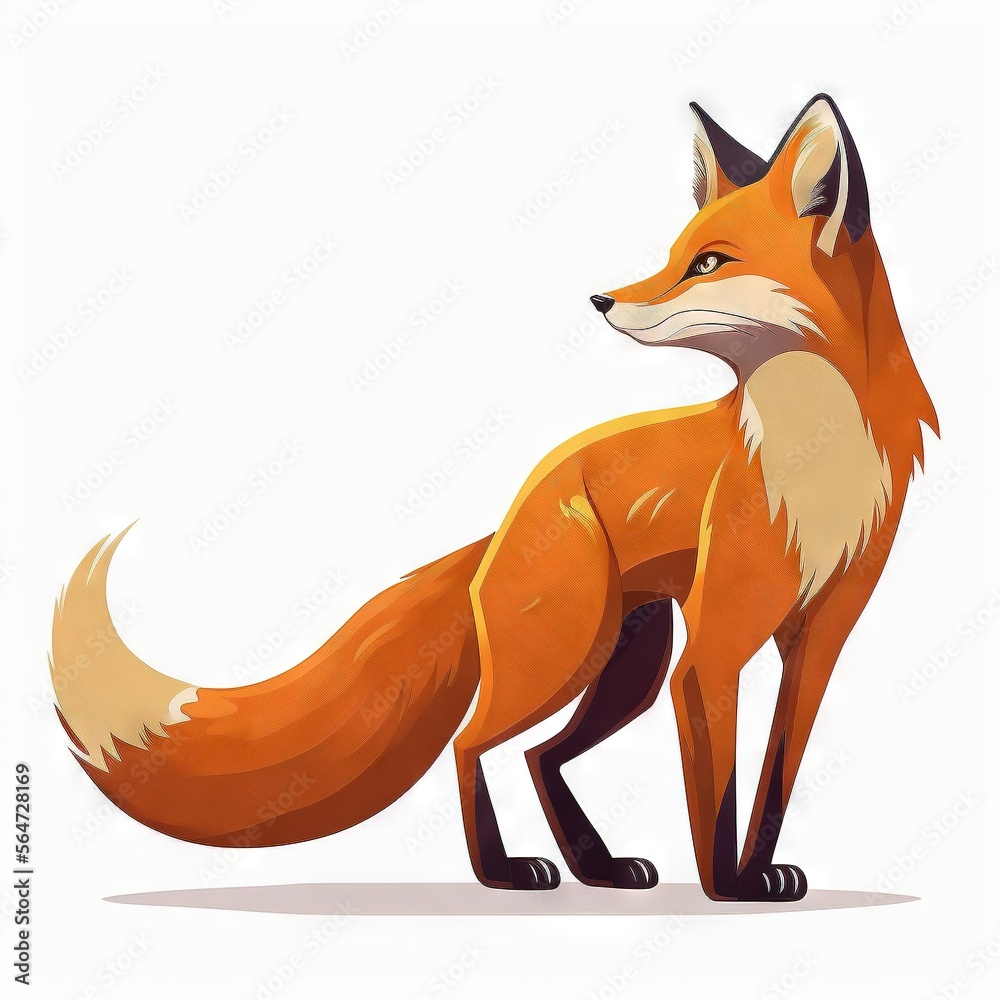 a cartoon fox standing on one leg and looking to the side with a sad ...