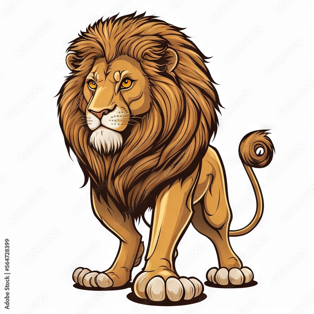a lion standing on one leg with a mane on it's head and a tail on its ...