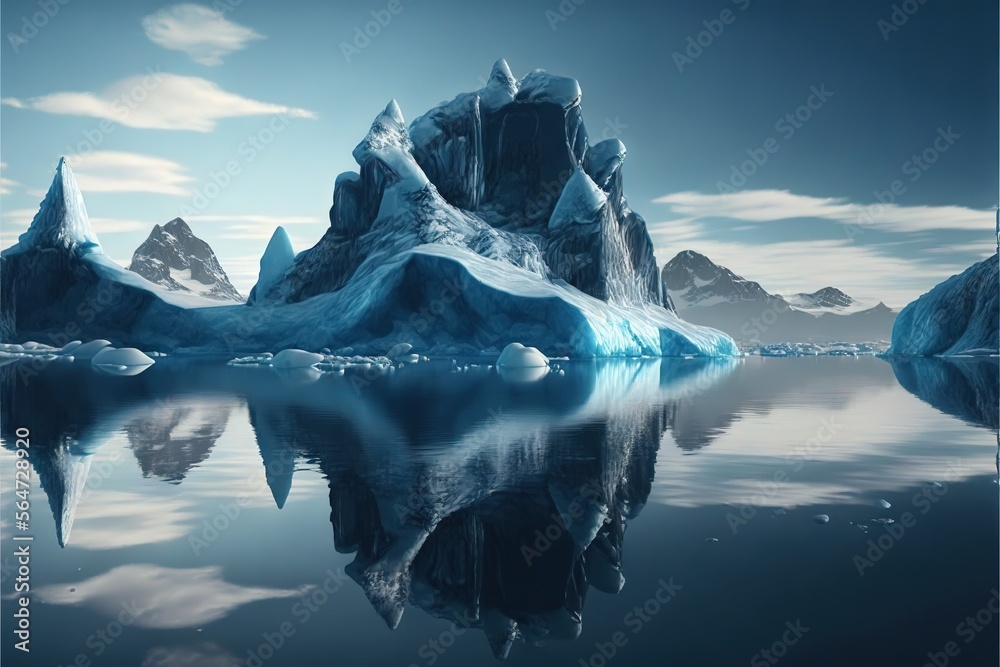 a large iceberg floating in the ocean with mountains in the background ...