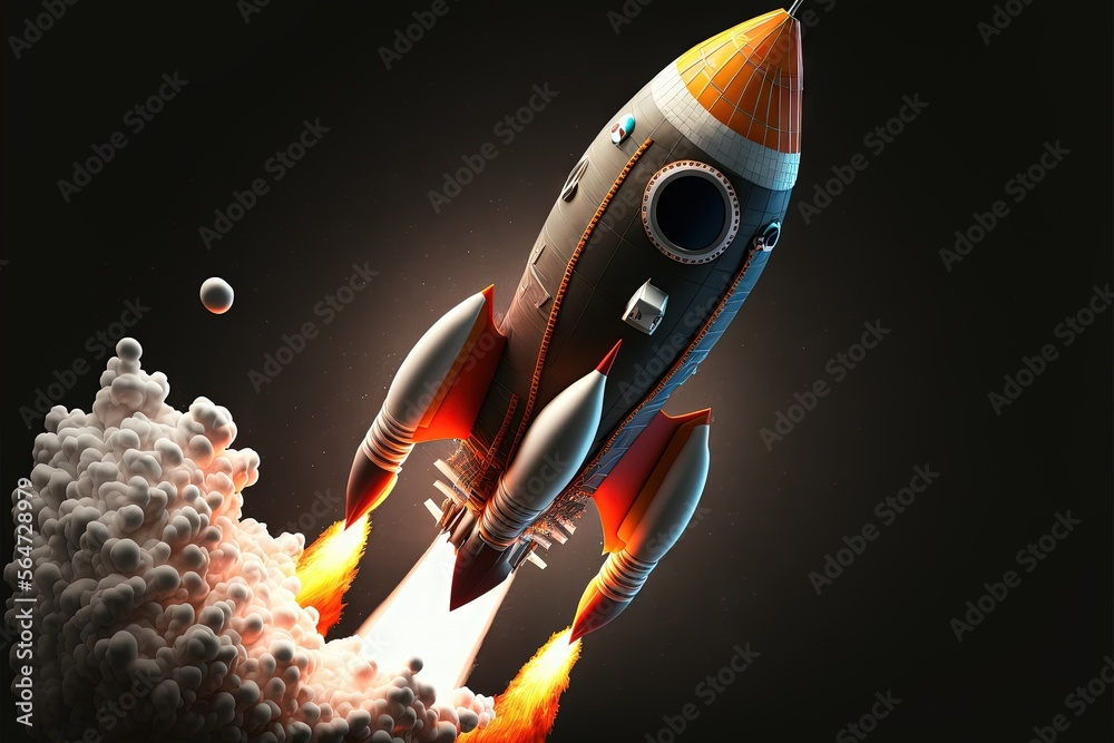 a rocket ship flying through the air with a lot of smoke coming out of ...