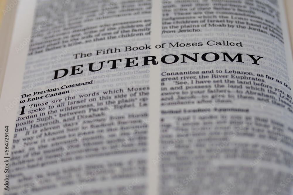 Deuteronomy, the fifth book of Moses from the bible, title page image ...