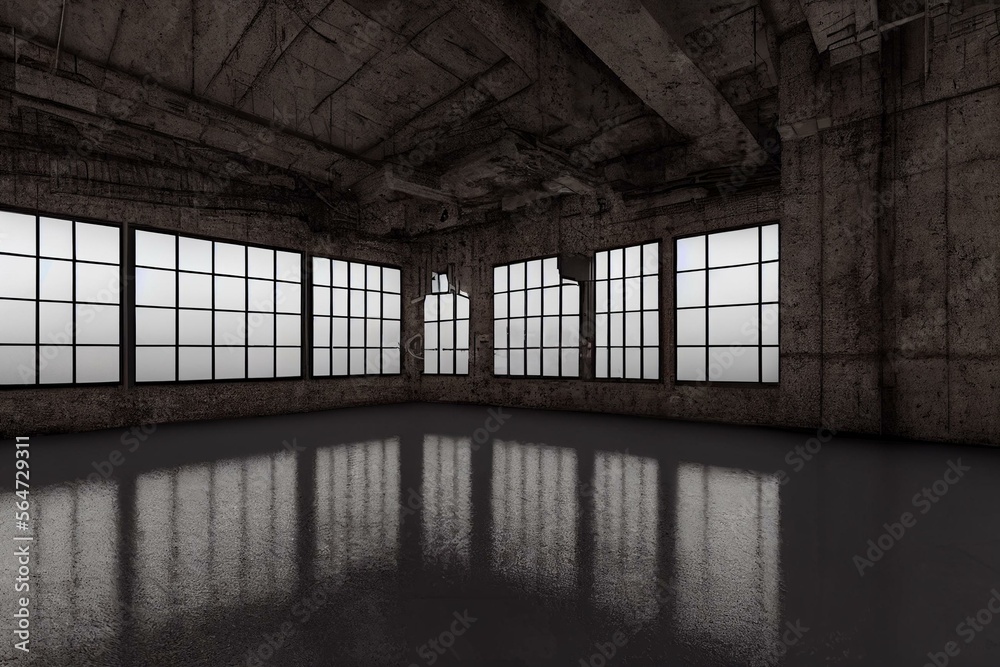 Full 360 degree equirectangular panorama hdri of dark industrial grunge ...