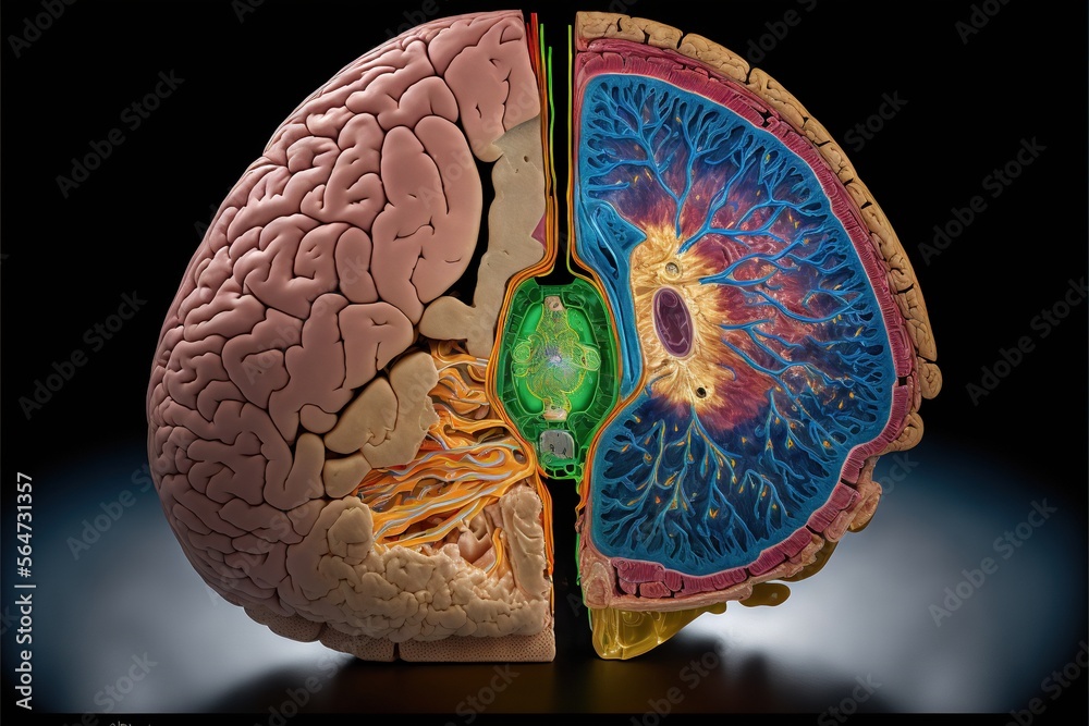 a picture of a human brain with the left and right sides of the brain ...