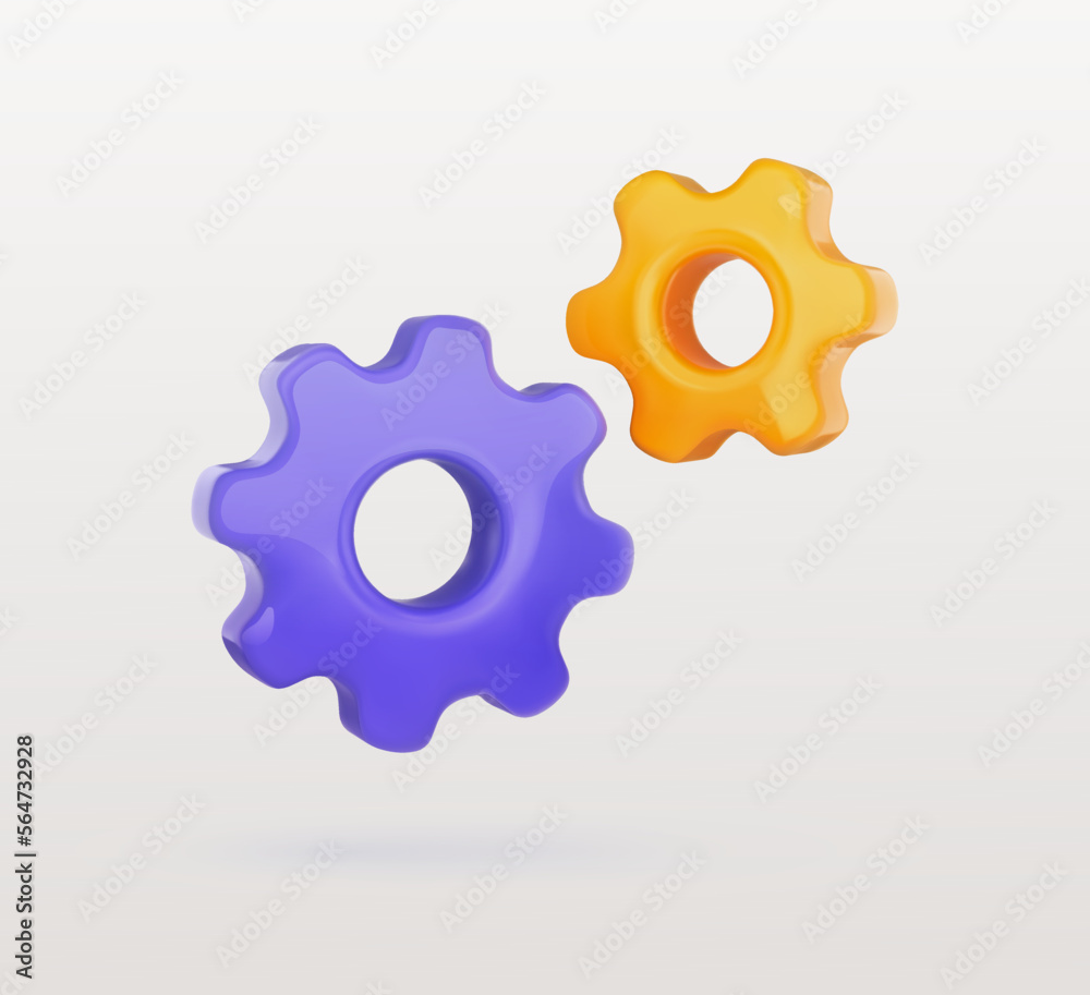 3d cartoon cog wheels vector illustration. Customer support icon ...