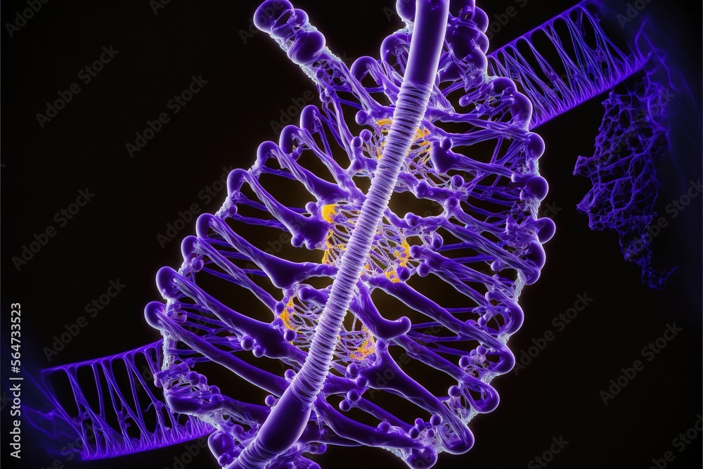 a purple and yellow structure with a black background and a black ...