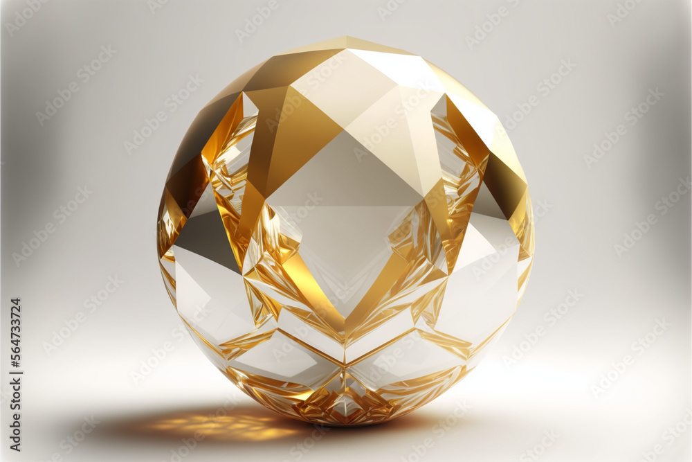 Perfect transparent crystal gold sphere, white background, Generative ...
