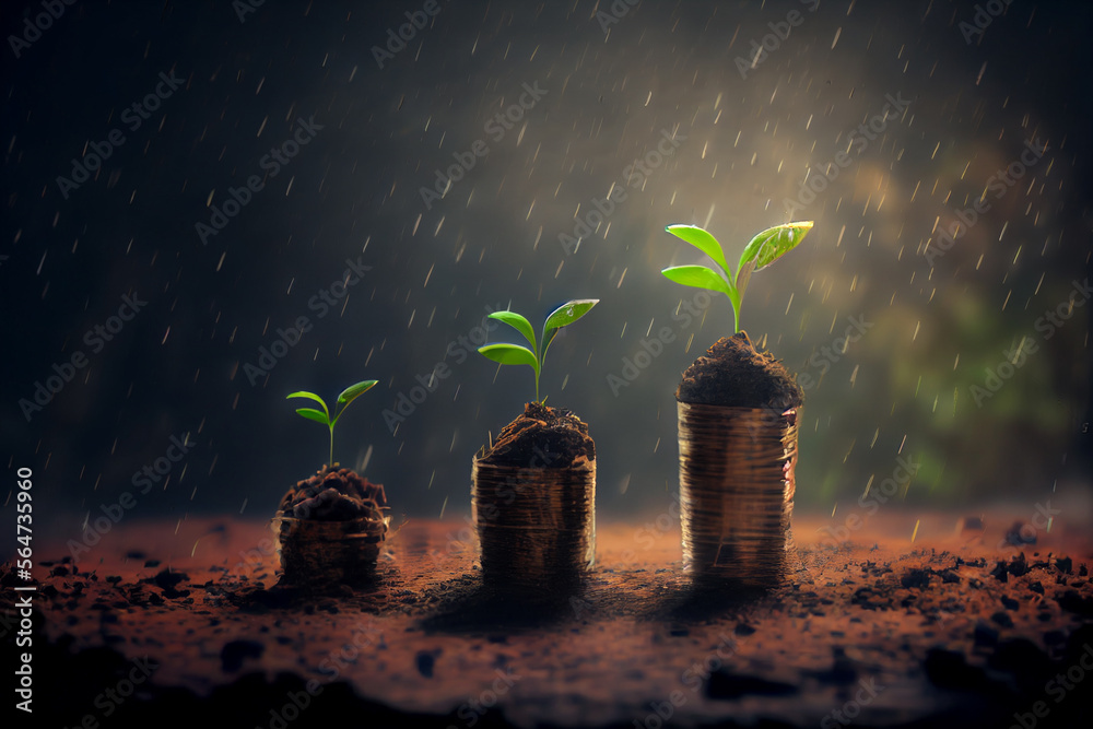 Wachsende Setzlinge im Regen zur motivation zum Erfolg - Generative AI ...
