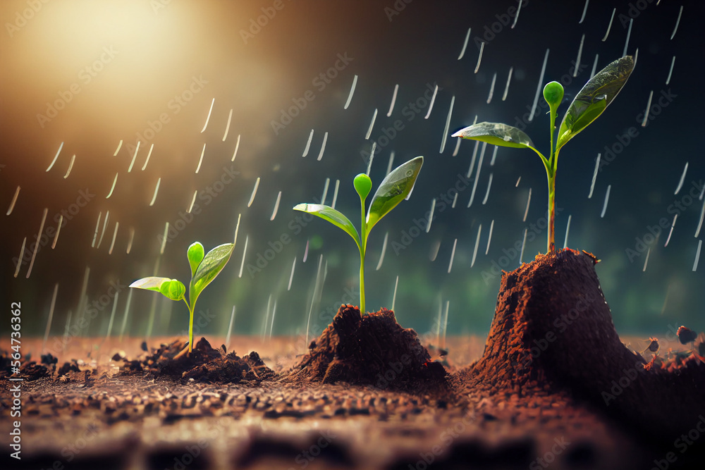 Wachsende Setzlinge im Regen zur motivation zum Erfolg - Generative AI ...