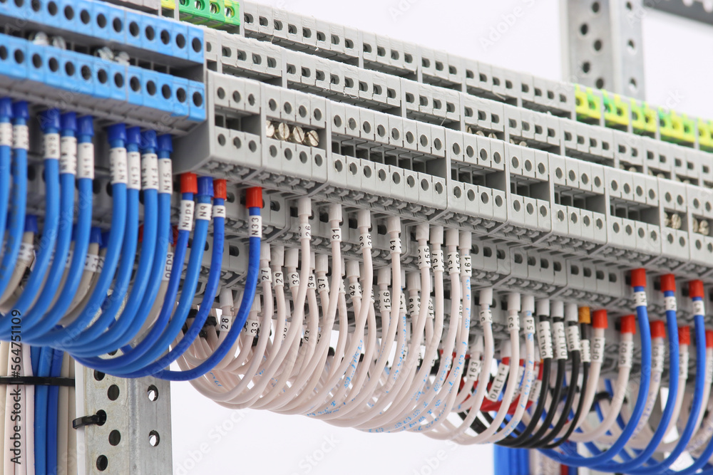 Electrical terminals with connected mounting wires marked with ...