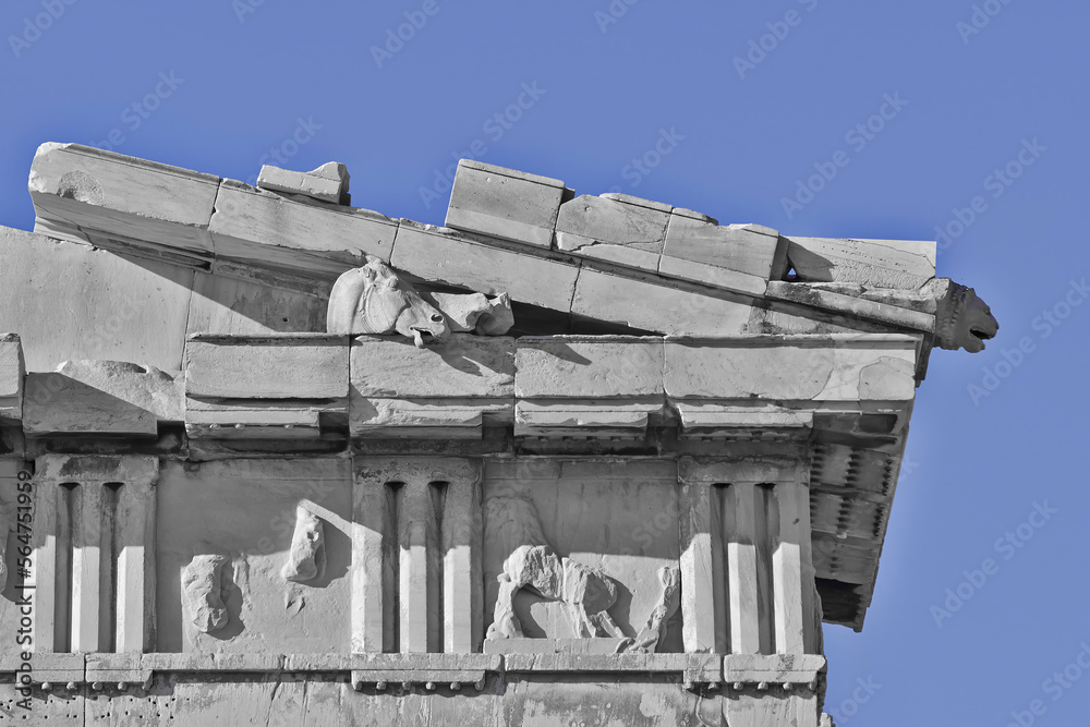 Detail of Parthenon pediment with the horses of the Sun God. The famous ...