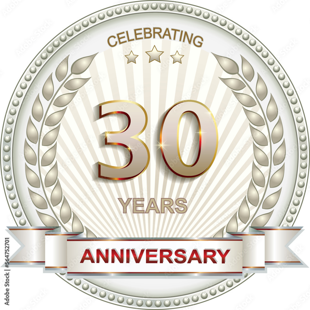 30 years anniversary. Vector silver design background for celebration ...