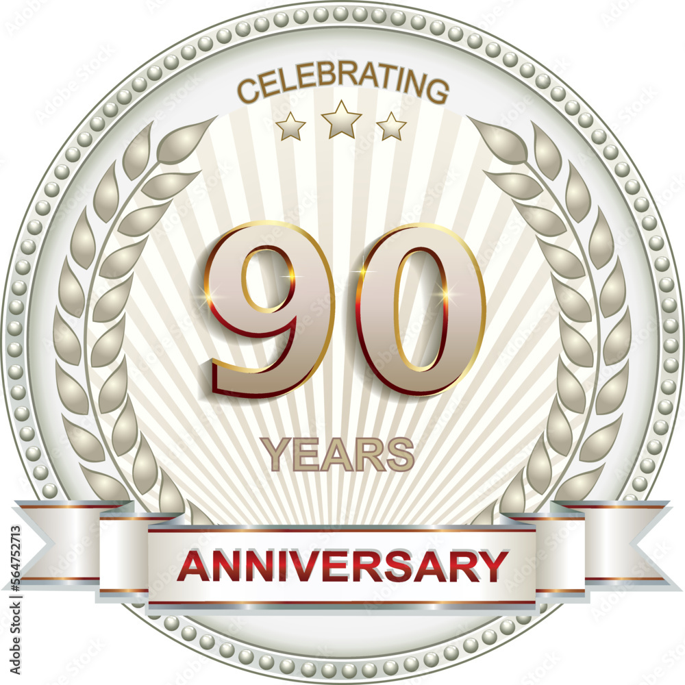 90 years anniversary. Vector silver design background for celebration ...