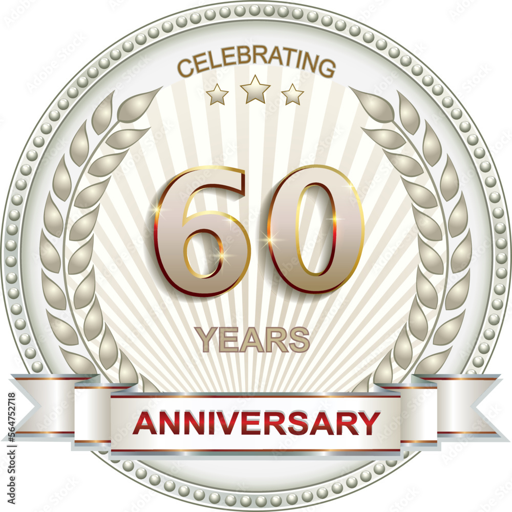 60 years anniversary. Vector silver design background for celebration ...