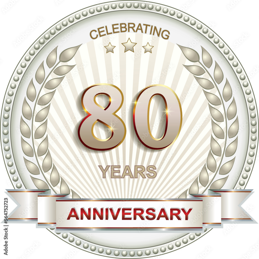 80 years anniversary. Vector silver design background for celebration ...