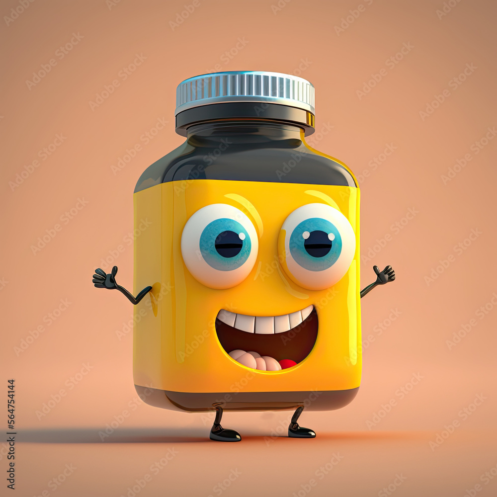Cute Cartoon Vitamin Bottle (Generative AI) Stock Illustration | Adobe ...